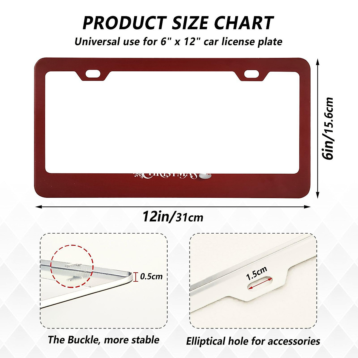 YETTASBIN Christmas Santa Claus License Plate Frames, Decorative License Plate Covers, 2 Packs Universal Aluminum Tag Frame with 2 Holes & Screw Caps for Front and Rear Car Tags, Round Hole