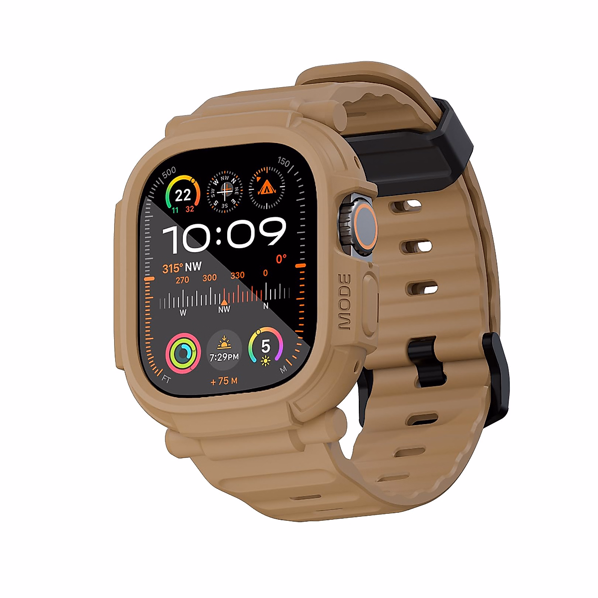 elkson Made for Apple Watch Ultra 2 1 Band case 49mm Screen Protector Tempered Glass, Quattro Pro Series Rugged for iWatch Bumper Strap Military Grade Durable Protective Cover Shock Proof Brown Tan
