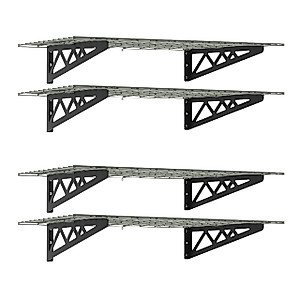 SafeRacks Wall Shelves - 4 Pk 24"x48" Wall Mountable Shelving Unit for Storage Rack, Pantry Shelves, Utility Shelving, Heavy Duty Shelves w/8 Accessory Hooks, 500lbs Capacity, Hammertone