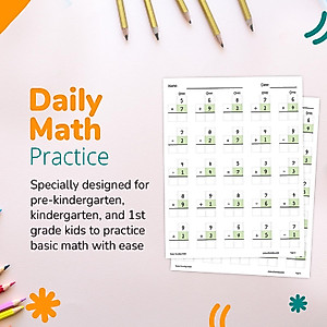 Channie’s One Page A Day Single Digit Addition & Subtraction Workbook for Pre-Kindergarten - 1st Grade Elementary School Students, Single Digit Math Practice, 50 Pages
