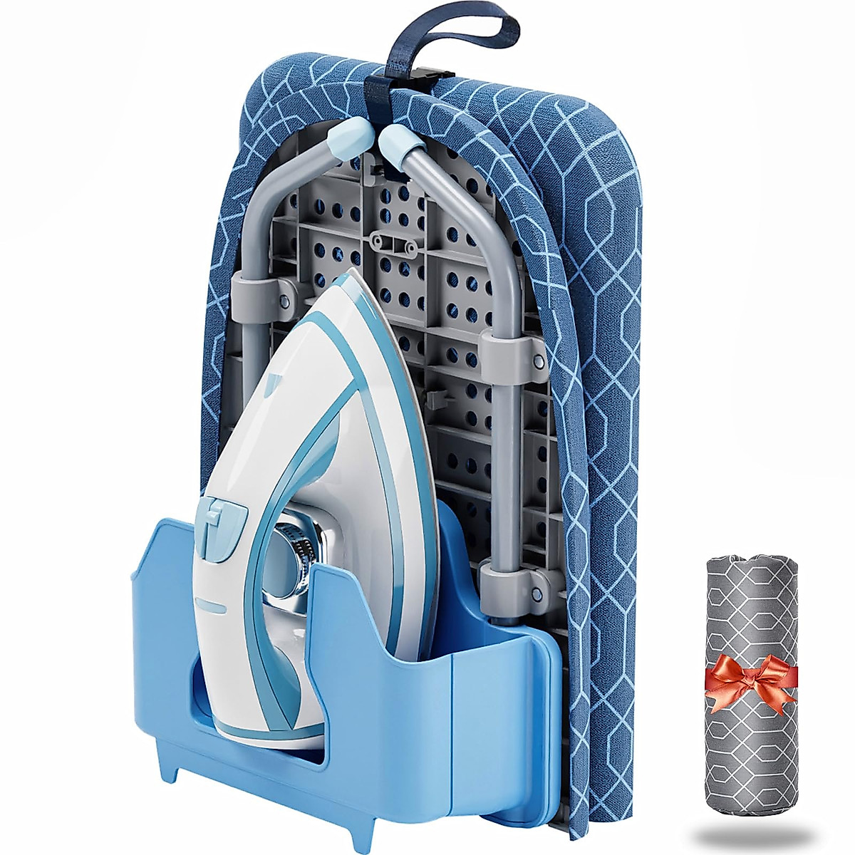 APEXCHASER Foldable Ironing Board with Iron Holder, Small Ironing Board with 2 Heat Resistant Ironing Covers, Portable Tabletop, with Non-Slip Feet for Home Travel Use