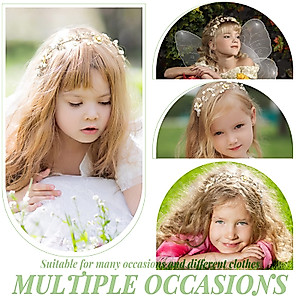 3 Pieces Headpiece Pearl Bridal Headband for Flower Girl Hair Accessory Rhinestone Princess Crown Cute Wedding Hair Accessories for Kids Girls Vine Hair Band, Gold