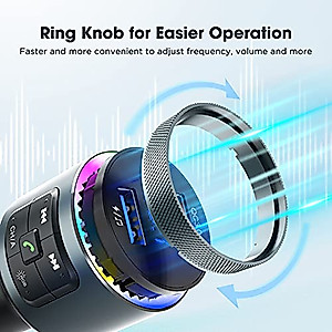 Upgraded Bluetooth FM Transmitter for Car, Auto-Tune Bluetooth Car Adapter, 2 Microphones & QC3.0 Bluetooth Radio for Car/ Music Player/ Car Kit with Big Knob Button, 9 Colors LED Backlit
