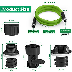 WADEO Cooler Drain Plug Hose Connection Kit with 6FT Garden Hose and Shut Off Valve for Yeti, Rtic Coolers