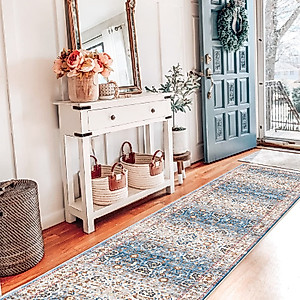 HY HAO YUN LAI Non Slip Runners for Hallways,Washable Hallway Long Ultra Soft Kitchen Non Shedding Accent Farmhouse Runner Rugs (Blue, 2 X 12)