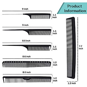 6 Pieces Carbon Fiber Hair Combs Set, General Styling Grooming Comb, Anti Static Heat Resistant Hairdressing Comb, Fine and Wide Tooth Hair Barber Comb, Rat Tail Comb