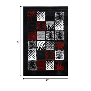 L'Baiet Rita Black Grey Red White Geometric Color Block Soft Shag Indoor 8' x 10' Area Rug