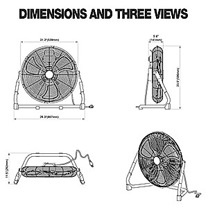 SKINNYBUNNY 20 Inch 3-Speed High Velocity Heavy Duty Metal Industrial Floor Fans Quiet for Home, Commercial, Residential, and Greenhouse Use, Outdoor/Indoor, Black, 20"