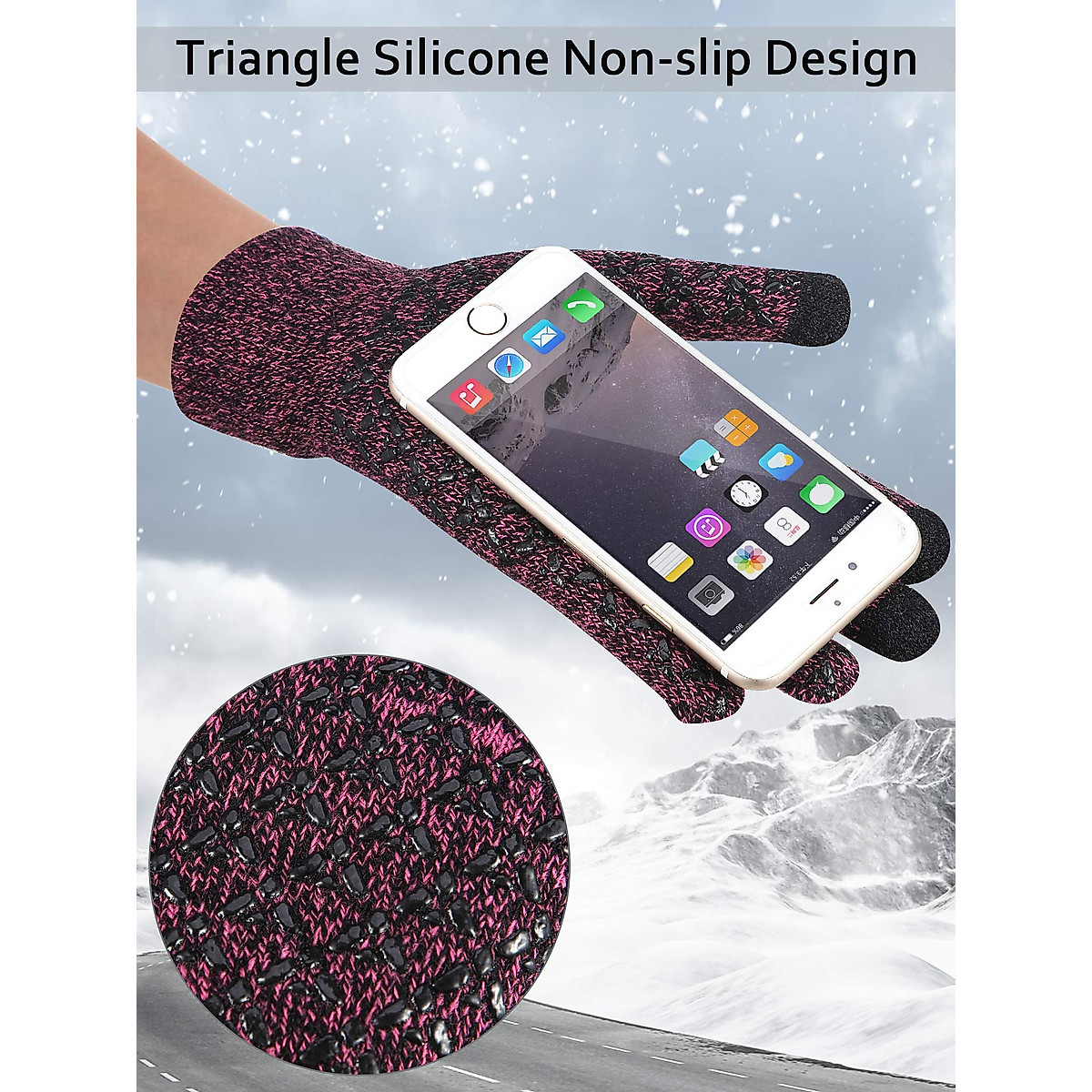 SATINIOR 4 Pairs Winter Knit Touchscreen Gloves Warm Texting Gloves Elastic Anti-slip Gloves for Adults (Black, Black Red, Black White, Navy, M)