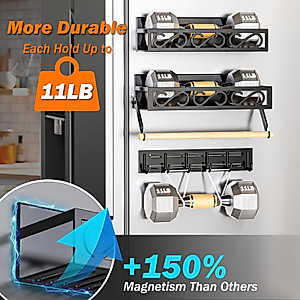 Bunoxea Spice Rack Magnetic for Refrigerator, 3 Pack Magnetic Spice Shelf, Moveable Fridge Organizer with 6 Hook Rack, Magnetic Fridge Organizer,Seasoning Organizer for Kitchen