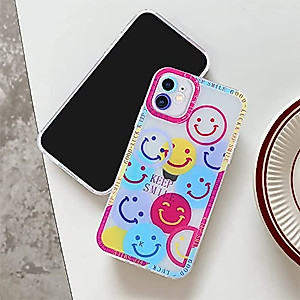 Yebowe [3 in 1] Cute Smiley Face Case for iPhone 11 with Screen Protector+ Beaded Phone Charm, Soft TPU Clear Aesthetic Protective Cover Happy Smile Face Design for Women Girls