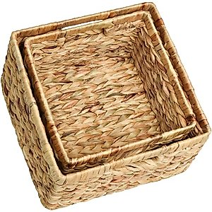 StorageWorks Water Hyacinth Storage Baskets, Handwoven Rattan Baskets for Organizing, Decorative Wicker Baskets with Built-in Handles, 2 Pack