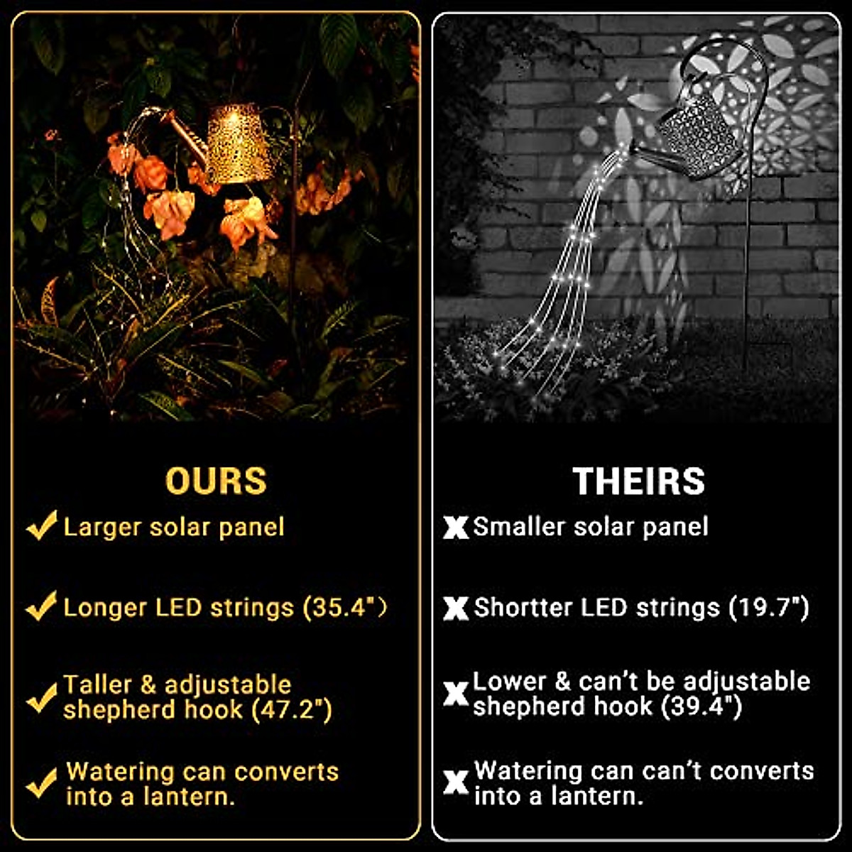 TRESELM Solar Watering Can with Cascading Lights, Outdoor Decorative Hanging Solar Lantern Gardening Gifts for Patio Lawn and Backyard