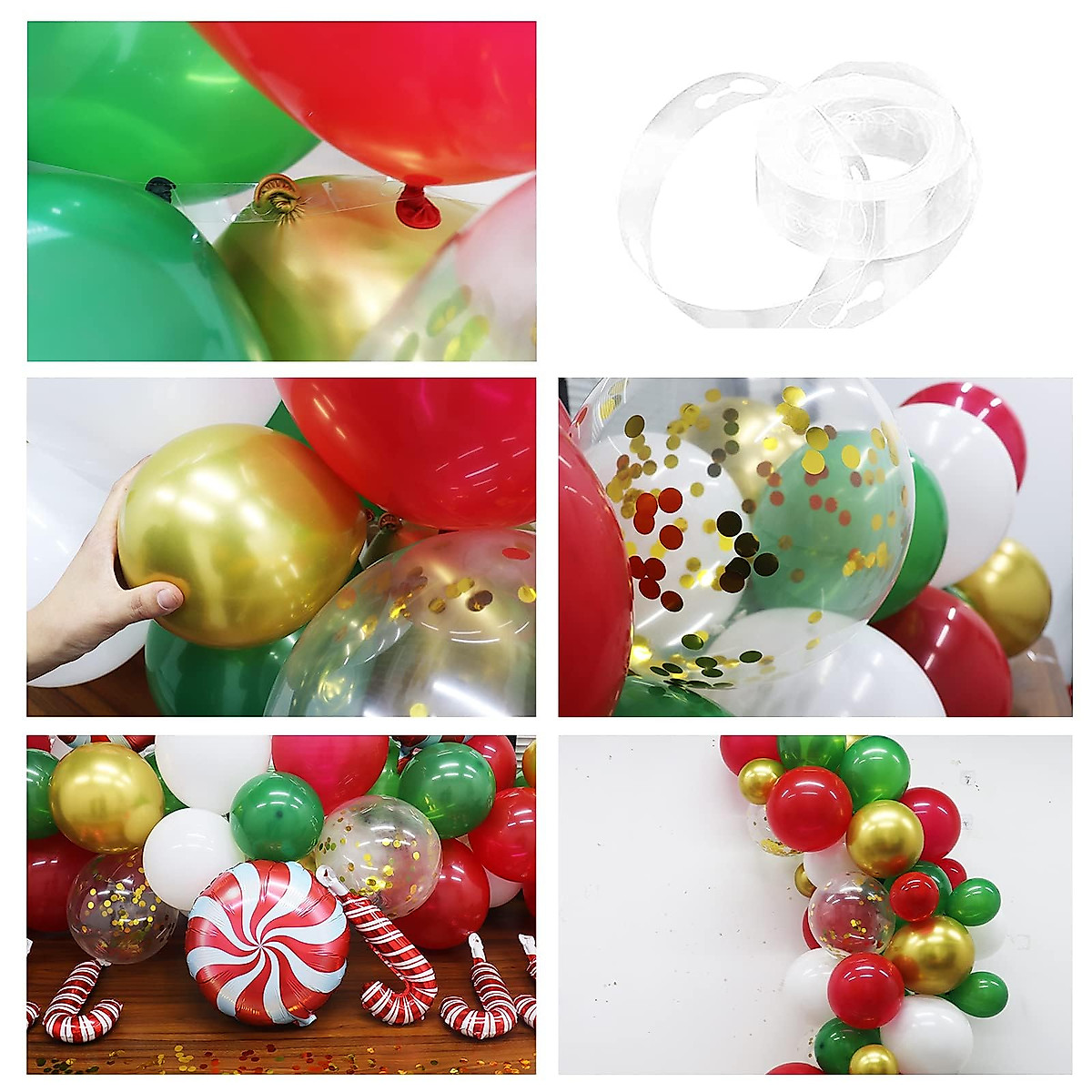 GuassLee Christmas Balloons Garland Arch Kit - Red Green Gold Confetti Balloons with Candy Mylar Balloon for Christmas Holiday Candy Theme Baby Shower Birthday Xmas Party Decorations, 101 Pack