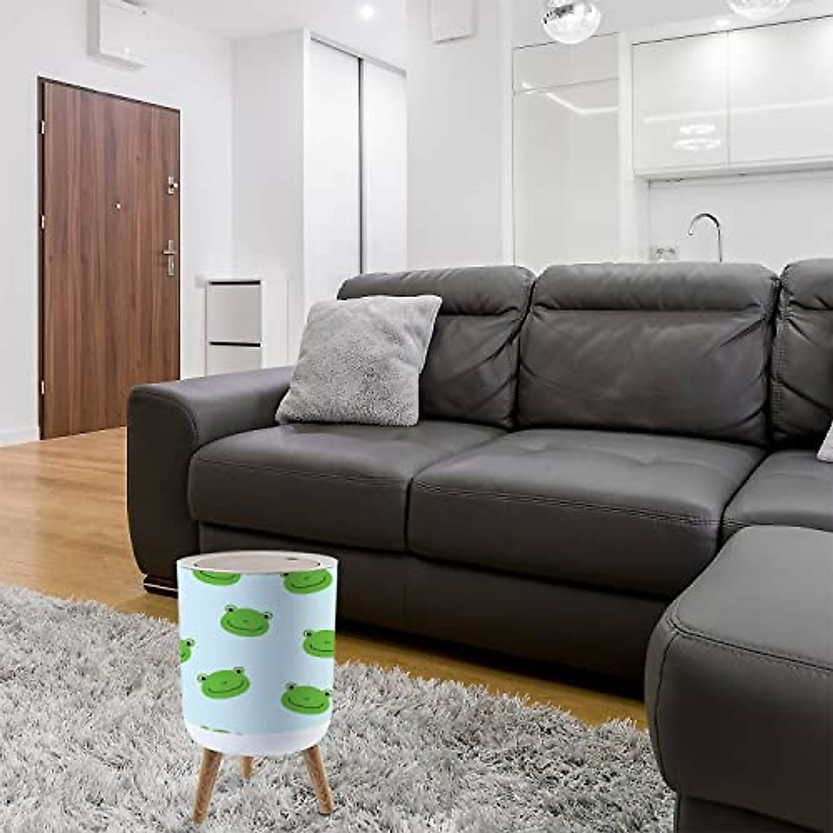 Small Trash Can with Lid Seamless with Cute Frogs for Kids Stock 7 Liter Round Garbage Can Elasticity Press Cover Lid Wastebasket for Kitchen Bathroom Office 1.8 Gallon
