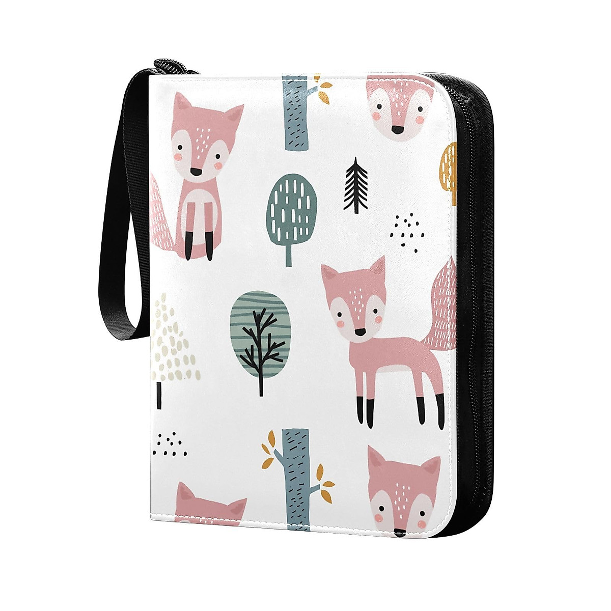 PYBUG Fox Trading Card Binder with Nylon Strap 4-Pocket Waterproof PU Leather Card Collection Binder for 400 Cards Sturdy Card Holder Folders for Game Cards,Sports Cards