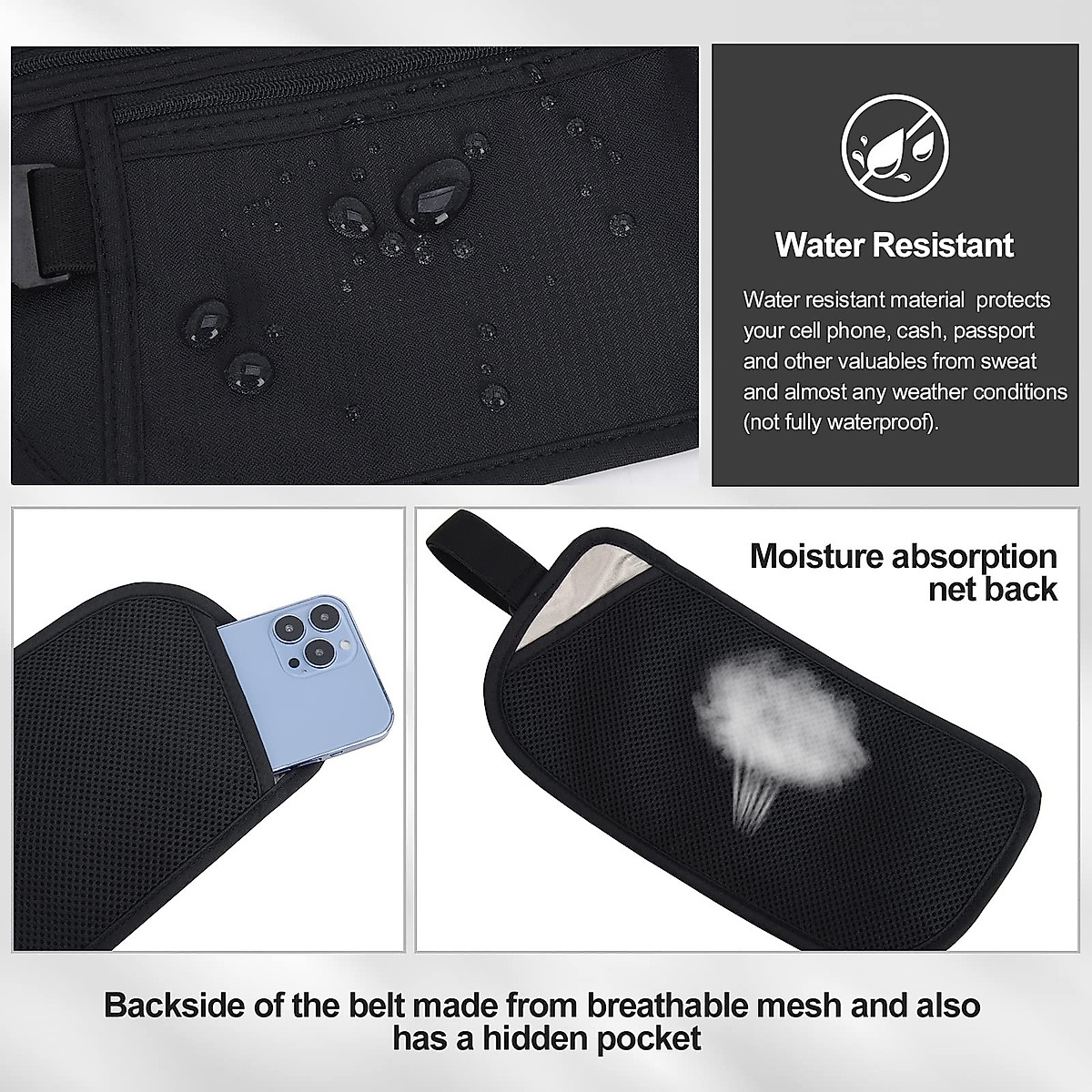 DAITET Money Belt - Passport Holder Secure Hidden Travel Wallet with RFID Blocking, Undercover Fanny Pack (Black)