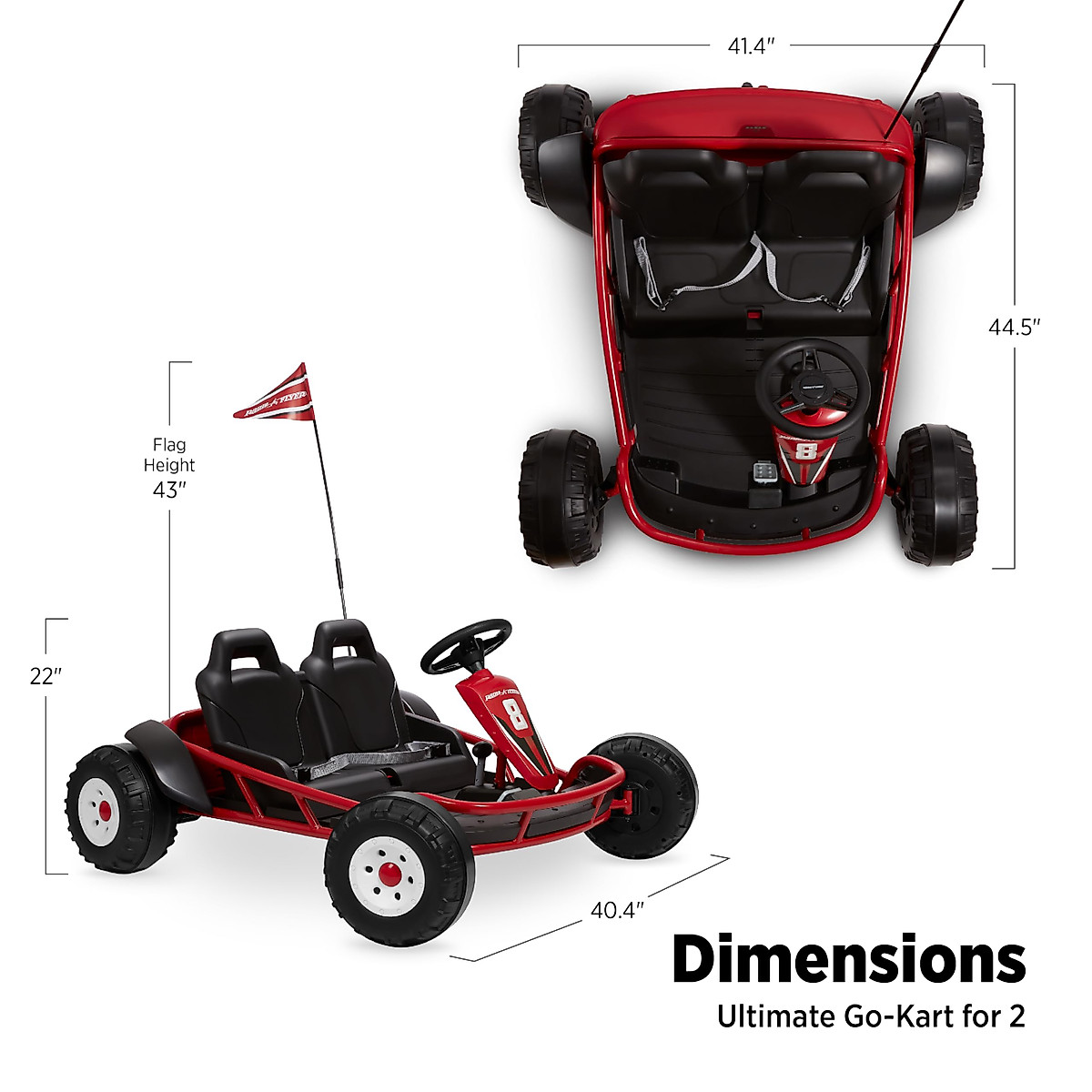 Radio Flyer Ultimate 24 Volt Electric Go-Kart for Kids Ages 3-8, 2-Seater, Red