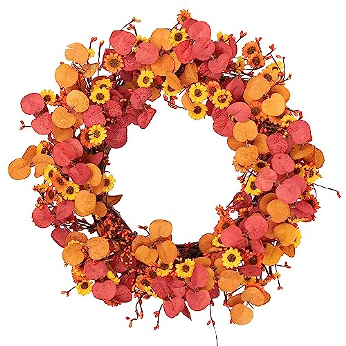 DIYFLORU Fall Wreaths for Front Door 22 inch Autumn Door Wreath Fall Eucalyptus Wreath with Daisy for Thanksgiving Harvest Festival Indoors Outside