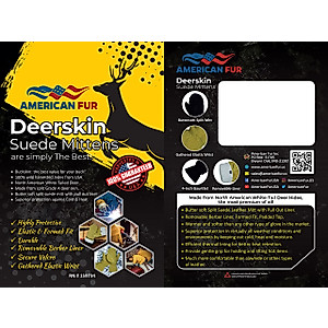 AMERICAN FUR Deerskin Suede Mittens - Gold Insulated (Large)