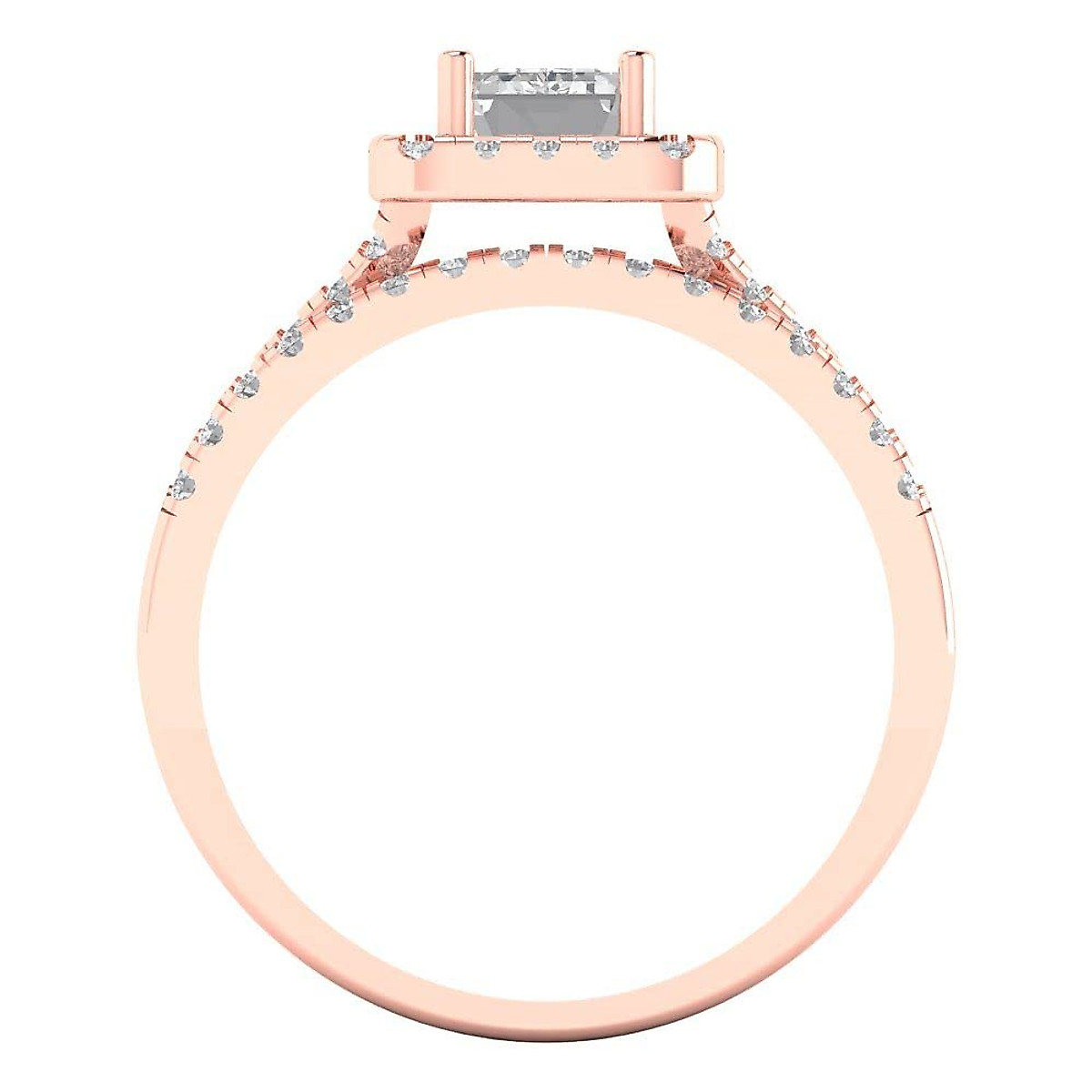 Clara Pucci 1.57 ct Emerald Cut Clear Simulated Diamond 14k Rose Gold Halo Solitaire W/Accents Wedding Engagement Promise Ring size 8