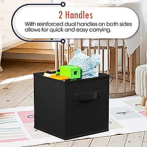 Ornavo Home Foldable Collapsible Storage Box Bins Shelf Basket Cube Organizer with Dual Handles - Set of 6-11 x 11 x 11 - Black