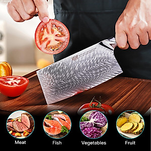 FINDKING Nebula Series Cleaver Knife, Multipurpose Chinese Chef Knife, 10Cr15CoMov Damascus Steel Blade, Resin and Figured Sycamore Handle, Full Tang, 7 Inch, Blue, for Meat, Vegetable Shredding