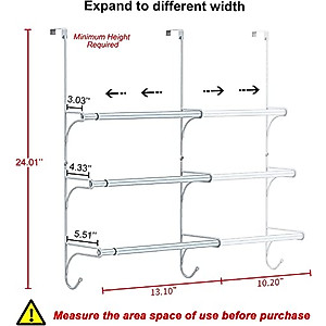 Auledio Adjustable Over The Door Triple Towel Rack with Hooks,Silver