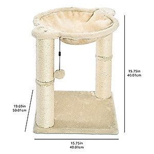 Amazon Basics Cat Tower with Hammock and Scratching Posts for Indoor Cats, 15.8 x 15.8 x 19.7 Inches, Beige