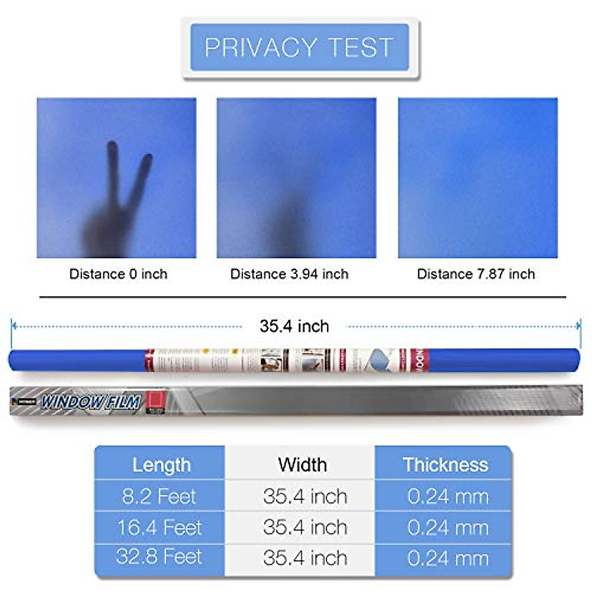 HIDBEA Frosted Window Privacy Film - Non Adhesive Static Cling Glass Stickers Sun UV Blocking Heat Control Door Covering Decals for Home Office(17.5 x 78.7 Inch, Frosted Blue)