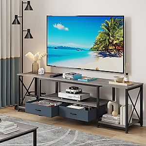 GYIIYUO TV Stand with Drawer for 75 80 Inches TV - Entertainment Center and Industrial TV Console Table with Open Storage Shelves for Living Room, Bedroom - 71'' Gray (180GR)