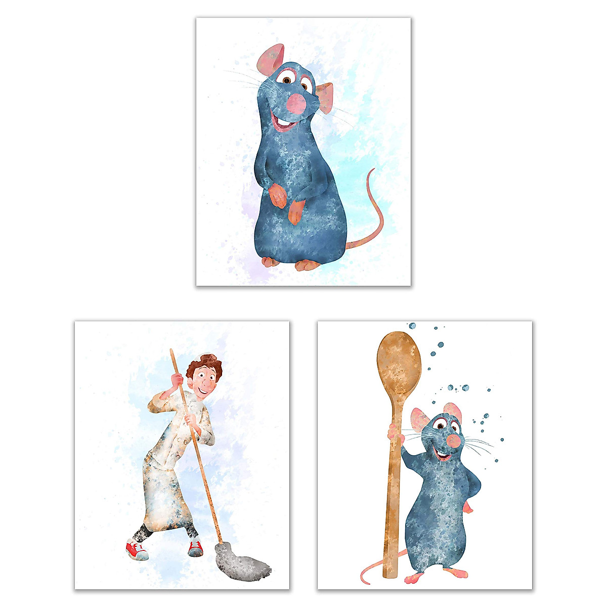 BigWigPrints Ratatouille Poster - Ratatouille Decorations, Remy and Linguini, Cute Kitchen Wall Art, Classic Disney Movie Posters, Unique Kitchen Wall Art Prints - Unframed Set of 3 (8x10")