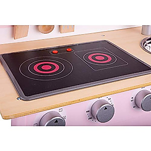 New Classic Toys Wooden Pretend Toy Kitchen for Kids Role Play Included Accessoires Pink Colored - Makes Sound