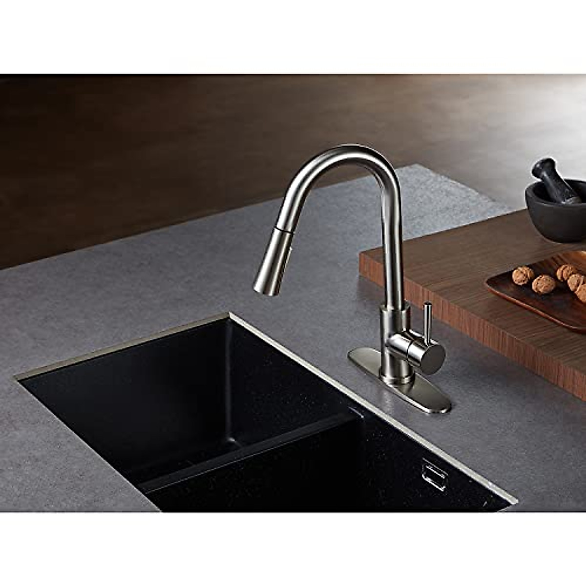 Kingston Brass LS8628DL Concord Pull-Down Sprayer Kitchen Faucet, 8-5/16" in Spout Reach, Brushed Nickel