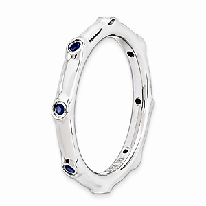 Solid 925 Sterling Silver Stackable Created Sapphire Blue September Gemstone Ring Eternity Band Size 7