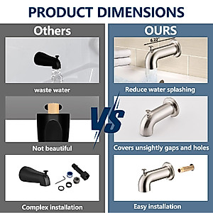 Sperwoesy Slip-On Tub Spout with Diverter Long for Bathtub Spout, Fit for 1/2 Inch Slip Pipe, Brushed Nickel