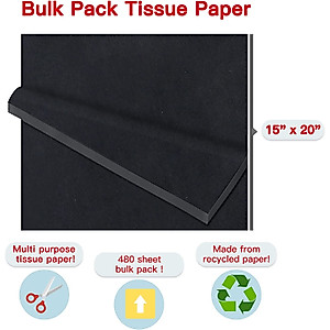 RUSPEPA Gift Wrapping Tissue Paper - Tissue Paper for Gift Wrap, Art Crafts, DIY, Pack Bags, Birthday, Wedding and More - 15 x 20 inches - 480 Sheets - Black