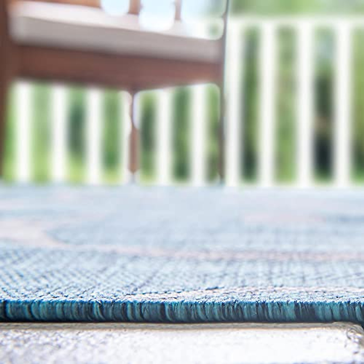 Unique Loom Outdoor Botanical Collection Area Rug - Curl (9' x 12' Rectangle, Teal/ Ivory)