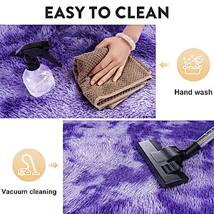 Tie-Dyed Purple Shaggy Rugs Fluffy Carpets, Indoor Modern Plush Area Rugs for Living Room, Upgrade Anti-Skid Area Rug, Rectangular 4x6 Feet Fuzzy Rug for Nursery Home Decor