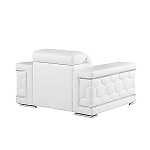 Blackjack Furniture Soren 3 Piece Leather Upholstered Adjustable Headrests, Solid Brazilian Wood Frame and High Density Foam Cushioning, Sofa and Loveseat, White