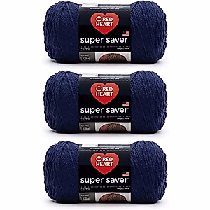 Red Heart Super Saver Soft Navy Yarn - 3 Pack of 7oz/198g - Acrylic - 4 Medium (Worsted) - 364 Yards - Knitting/Crochet