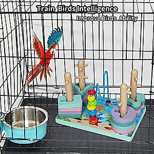 Bird Wooden Block Puzzle Toy Parrot Training Intelligence Toy Parakeet Perch Gym Playpen Stacking Rings Toy Mini Parrot Blocks Balls for Macaw Cockatile Cockatoos and Other Birds 