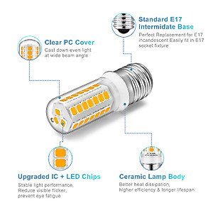KLG 2 x E17 LED Bulbs, for Under Microwave Light Bulbs, Over Stove Lights, Home Lighting, Warm White 3000K, 4W 40W Halogen/Incandescent Bulbs Replacement,AC110-130V Non-dimmable