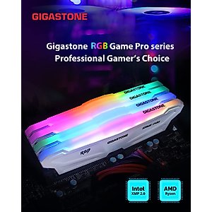 【RGB DDR4 RAM】 GIGSASTONE Game PRO 32GB Kit (2x16GB) DDR4-3200MHz PC4-25600 CL16-20-20-40 Intel XMP 2.0 AMD Ryzen 1.35V UDIMM 288 Pin Unbuffered Non ECC High Performance Gaming Desktop Memory - White