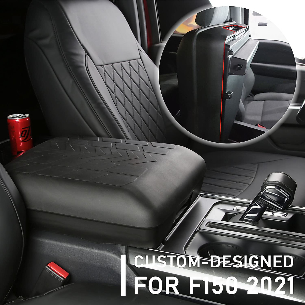 ANMOSVO for F150 Center Console Cover 2021 2022 2023 2024 - TPE & Waterproof Armrest Pad Center Console Armrest Cushion for Ford F150 2021 2022 2023 2024 Interior Acessories