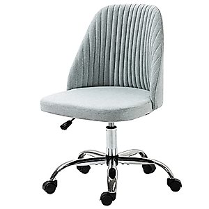 Loyrus Home Office Desk Chair, Vanity Chair, Modern Adjustable Mid-Back Cute Upholstered Armless Linen Fabric Chair, Computer Chair with Wheels for Bedroom Studying Room Vanity Room (Grey)