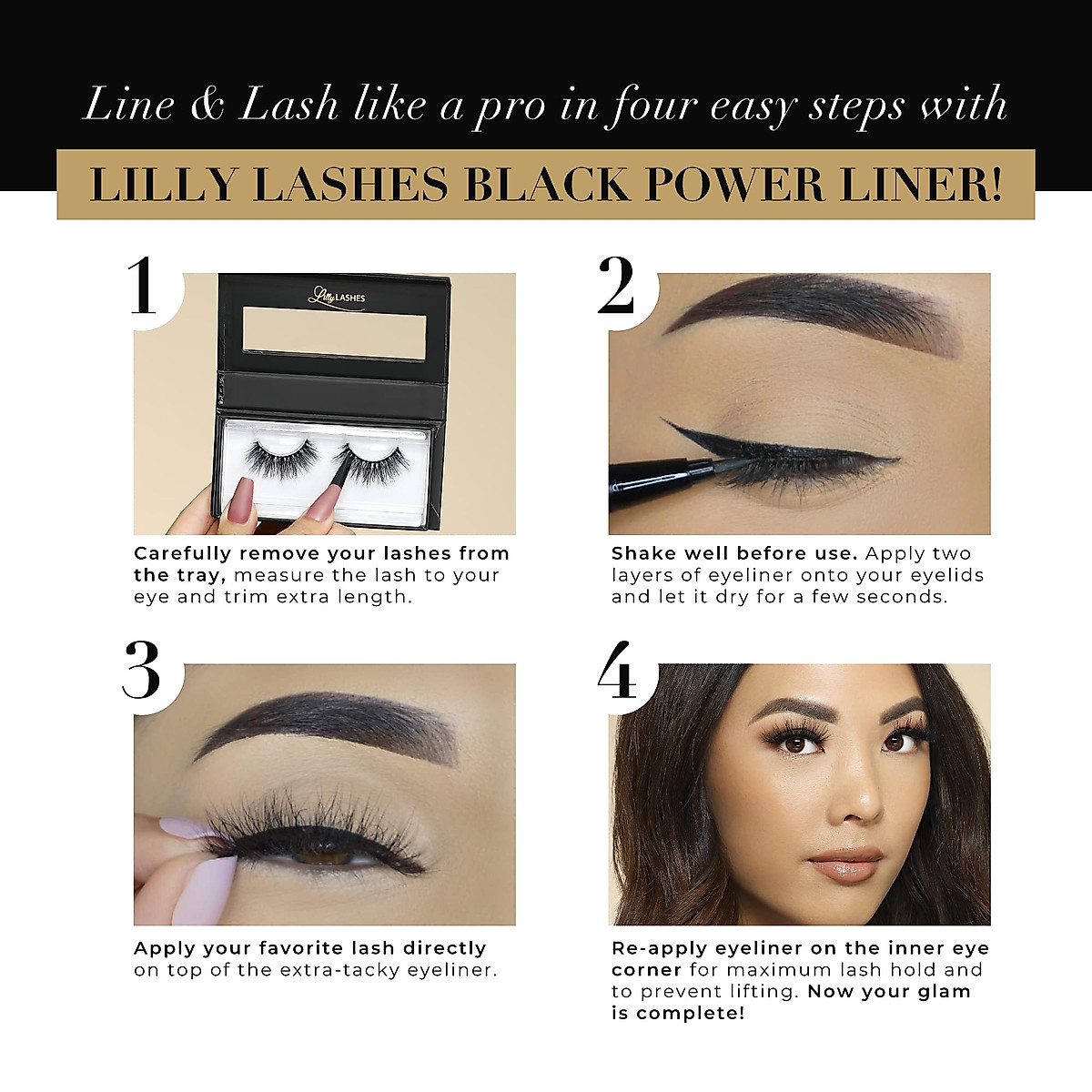 Lilly Lashes Power Liner (Black), 2 in 1 Eyeliner and Lash Adhesive, All Day & Waterproof Eyeliner, Smudgeproof Eyeliner & Natural Adhesive