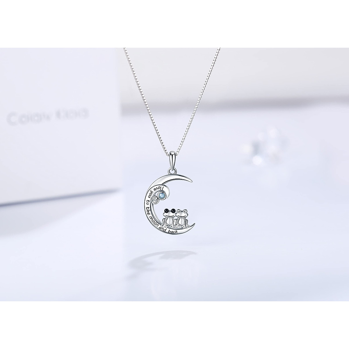 ABBGIABBW Frog Necklace S925 Sterling Silver I Love You to the Moon and Back Cute Animal Moon Pendant Necklaces Jewelry Gift for Women Sister