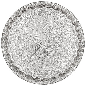 Alisveristime Turkish Ottoman Coffee Tea Serving Tray – 11.8 Inches, Wavy Zamac Tray with Traditional Motifs, Available in Five Color Variations (Silver)