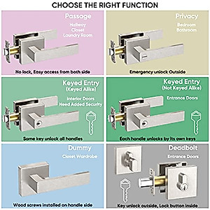 TICONN Door Handle Heavy Duty, Reversible Square Door Lever for Bedroom, Bathroom and Rooms (Satin Nickel, Passage)